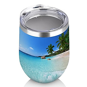 silichee 12 Oz Stainless Steel Coffee Travel Mug with Lid Beach Island Lazio at Praslin Seychelles Insulated Tumblers Vacuum Coffee Mugs for Hot and Cold Drinks,Wine,Coffee
