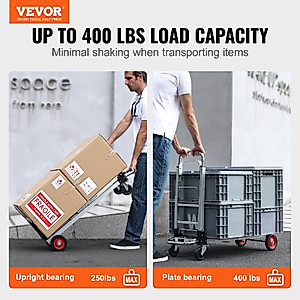 VEVOR Aluminum Folding Hand Truck, 2 in 1 Design 400 lbs Capacity, Heavy Duty Industrial Collapsible cart, Dolly Cart with Rubber Wheels for Transport and Moving in Warehouse, Supermarket, Garden