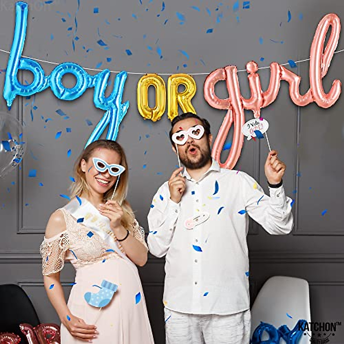 KatchOn, Boy or Girl Script Balloon - 36 Inch | Gender Reveal Foil Balloons for Gender Reveal Decorations | Boy or Girl Gender Reveal Party Supplies | Boy or Girl Balloons, Baby Shower Decorations