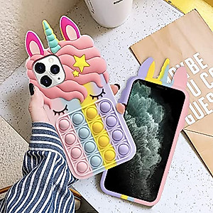 HoneyAKE Fidget Toys Phone Case for iPhone 11 Pro Max Case Bubble Bumper Protective Soft Silicone Shockproof Stress Reliever Pop Phone Cover Shell for Women Girls iPhone 11 Pro Max 6.5'', Rainbow