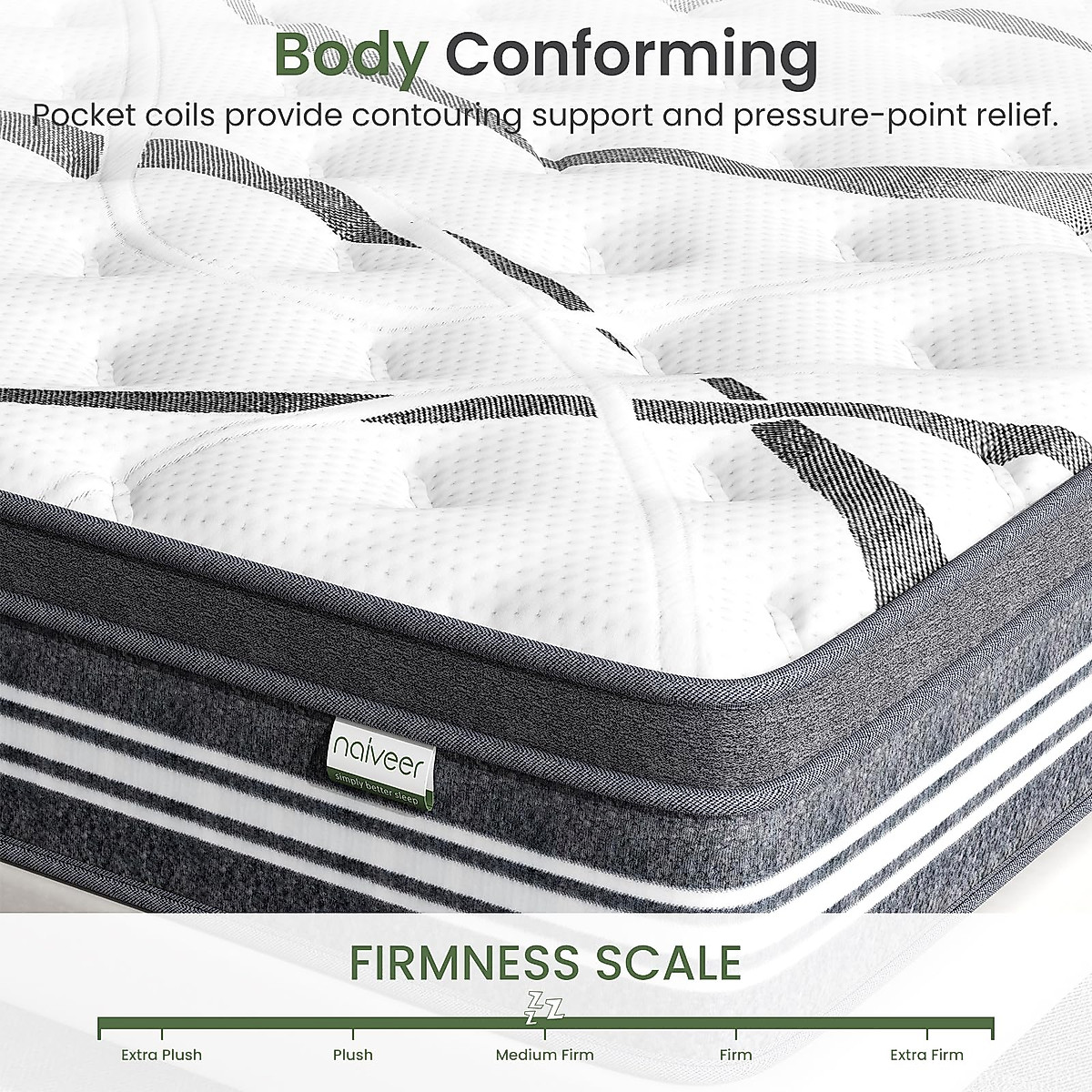 Naiveer Queen Mattress 12 Inch, Memory Foam Mattress with Innerspring, Queen Size Mattress in A Box, Hybrid Mattress Queen CertiPUR-US Certified, Medium Firm Mattress for Back Pain & Overweight