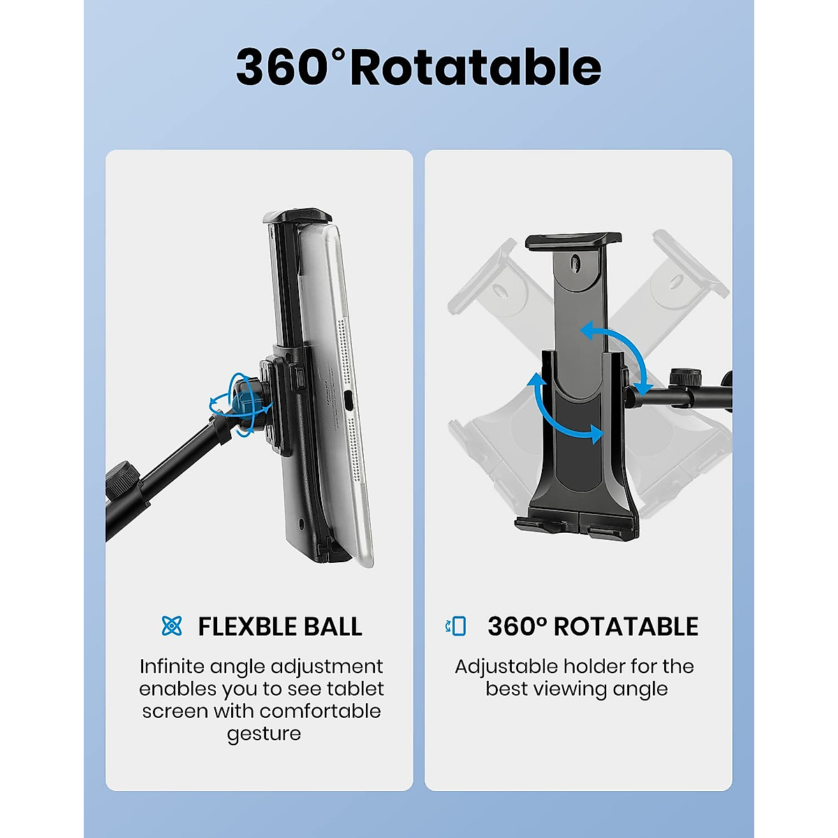 Moukey Tablet Holder for Microphone Stand, Adjustable Mic Music Stand Phone Holder Mount, Compatible with iPad, iPhone, Android, All 4.7 to 12.9 Inches Tablets & Smartphones