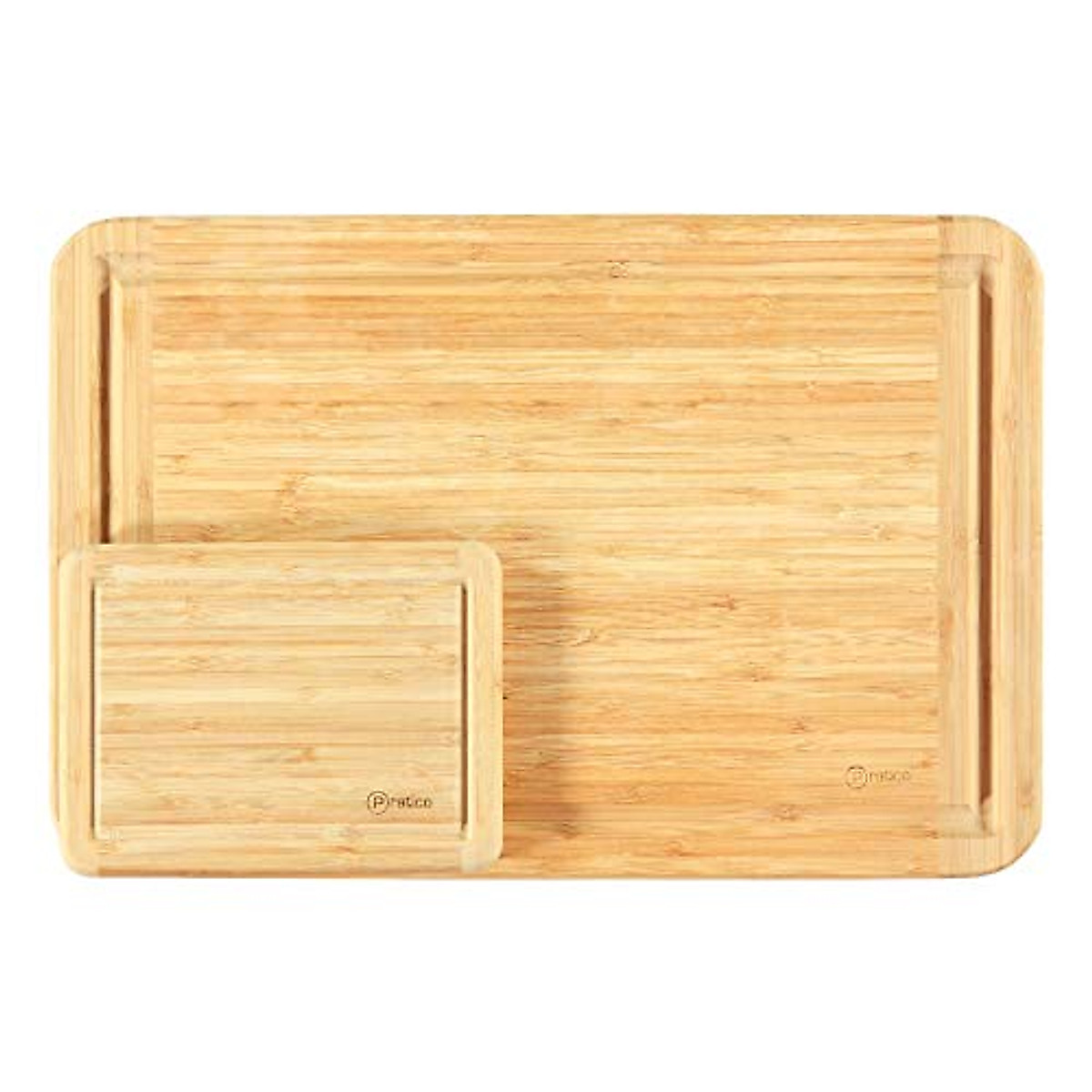Pratico Kitchen Bamboo Cutting Board and Serving Tray with Juice Groove Set, 18 x 12 and 8 x 6 inch Boards