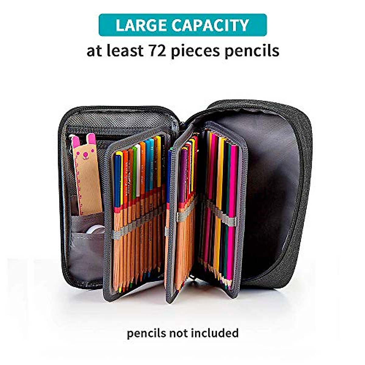Number-one Large Capacity Pencil Case, 72 Slots Colored Pencil Pouch Bag Portable Pencil Holder Stationery Organizer with Compartments for Office and Travel, Black