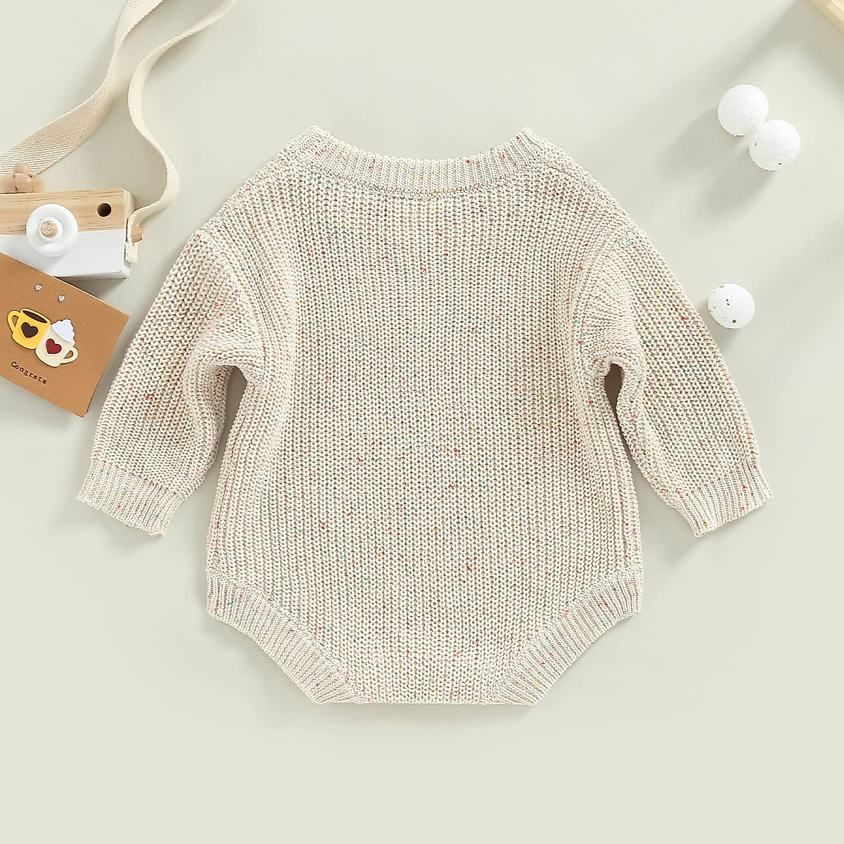 FYBITBO Baby Girl Boy Sweater Knit Oversized Pullover Sweatshirt Romper Onesie Warm Fall Winter Clothes Outfit Newborn (A Color Dots Cream,0-3 Months)