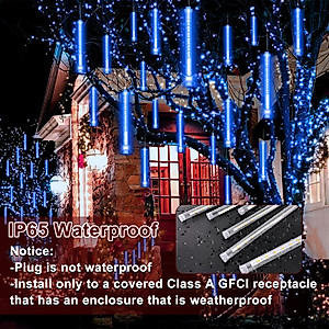 TAO XIANG QI 288 LED Christmas Lights Meteor Shower Rain Lights Outdoor Decor,8 Tube 12.2 Inch Waterproof Plug in Falling Rain Fairy String Light Christmas Decor Outdoor Tree Holiday Party Home(Blue)