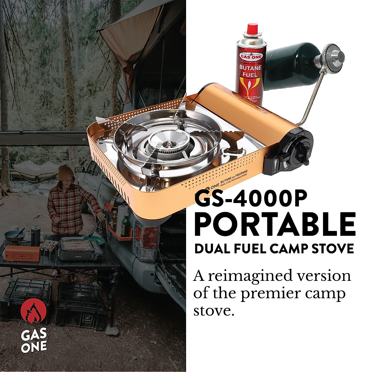 Gas ONE GS-4000P - Camp Stove - Premium Propane or Butane Stove with Convenient Carrying Case - Patent Pending - Great for Camp Stove and Portable Butane Stove for All Cooking Application