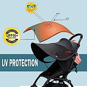 Universal Stroller Sun Cover UV Protection Baby Stroller Sun Shade Buggy Pram Sun Rain Shade Blackout Blind Canopy Cover Pushchair Sunblock Cover for Travel Park Zoo, black