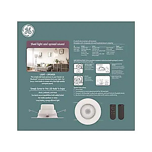 GE Lighting LED+ Speaker Recessed Downlight Fixture, 6-Inches, Soft White, Bluetooth Speaker, Remote Included (1 Pack)