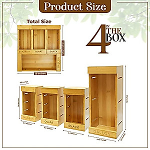 EGO VINA Ziplock Bag Storage Organizer – 4-in-1 Bamboo Ziplock Bag Organizer for Drawer – Baggie Organizer for Quart, Gallon, Snack, Sandwich Bags – Ziplock Bag Holder for Kitchen Drawer Organization