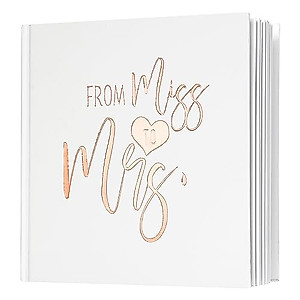 Calculs Rose Gold Bachelorette Party Sign in Book Bridal Shower Guest Book 'from miss to mrs' Picture Book Polaroid Blank Pages for Instant Film 8.5” Square White Cover Rose Gold Foil Stamping
