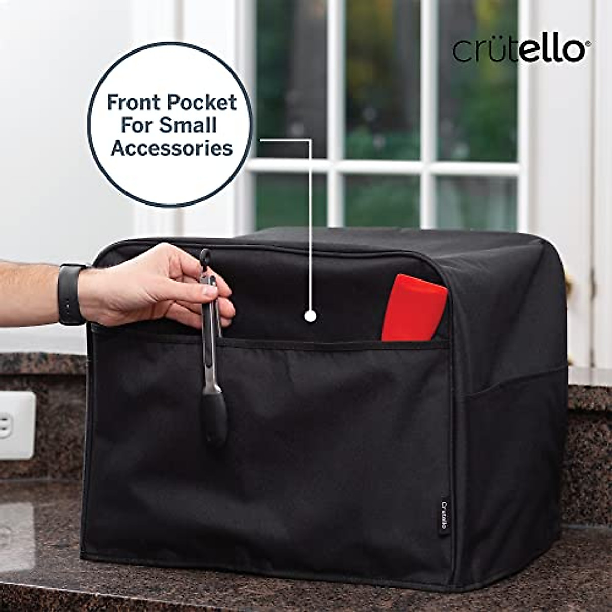 Crutello Crock Pot Cover Compatible with Hamilton Beach 6, 7 or 8 Quart Slow Cooker - Small Appliance Dust Cover Measuring 18.57" x 8.5" x 11.75" - Black