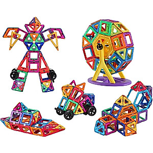 YUHYtop Large Magnetic Tiles, Upgrade 85pcs Magnetic Building Block, Strong Magnet, Magnetic Tiles for Boys & Girls Ferris Wheel Rocket Castle Building for Boys Girls Kids Toddlers