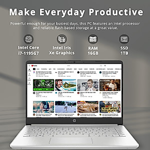 HP 14" FHD Thin & Light Laptop, Intel Core i7-1195G7, 16GB RAM, 1TB PCIe SSD, Intel Iris Xe Graphics, True Vision HD Camera, Backlit Keyboard, Wi-Fi 6, Bluetooth, Win 11, Silver, 32GB USB Card