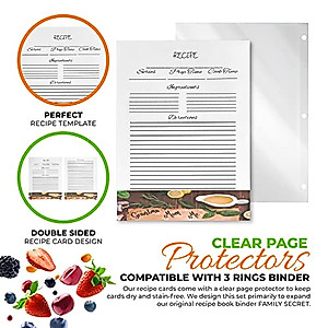 Recipe Cards Full Page 8.5x11 | Clear Page Protectors | 25-Pack | Make Your Own Recipe Card Binder | fit 3 Ring Binder | Create Recipe Organizer Book | Double-Sided Thick Cards,
