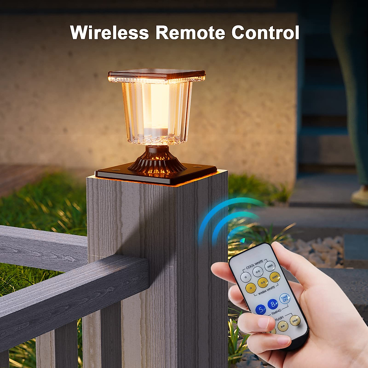 Solar Post Cap Lights Bright,4 Pack Remote Control Waterproof Outdoor Fence Post Lights, Warm/Cool White LED Lighting Garden Patio Pillar Decor Solar Deck Lights for 4x4, 5x5 or 6x6 Wooden Posts