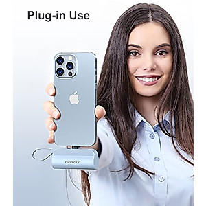 QHYRGEY Mini Portable Charger for iPhone, 5000mAh Fast Charging Power Bank with Built-in Cable & Phone Stand, Cute Battery Pack Compatible with for iPhone14/13/12/11/Pro/XS/XR/X/8/7/AirPods, Blue