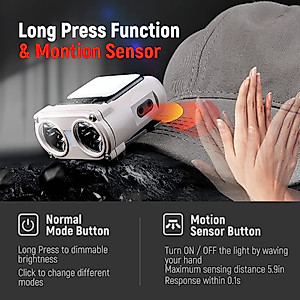 Hopedone LED Hard Hat Light, 800Lumens Rechargeable Dimmable Clip on Cap Lights, 180°Adjustable Hands Free Hat Flashlight Headlamp Waterproof for Running, Camping, Hunting, Cycling, Emergency