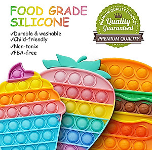 Pop It Fidget Toys Pop Its Fidgets, Silicone Fidget Toy Pack Poppet Figit Sensory Toys Popit Popits Popper Poppers Ice Cream Strawberry Hamburger Toy Gifts