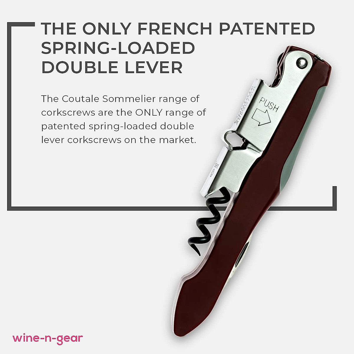 Coutale Sommelier Advantage Waiters Corkscrew - Burgundy - Spring-Loaded Single-Lever Wine Bottle Opener with Sharp Micro-Serrated Knife for Bartenders & Chefs - Kitchen Accessories and Gifts