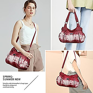 Women Handbags Shoulder Bags Washed Leather Satchel Tote Bag Mutipocket Purse (AK19244-3Z#13-PINK)