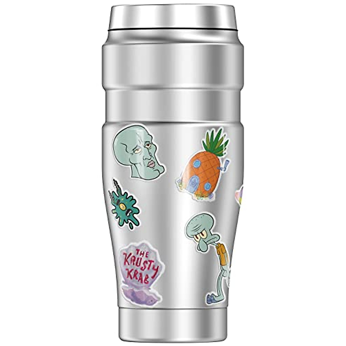 THERMOS Spongebob OFFICIAL Spongebob And Friends Sticker Collage STAINLESS KING Stainless Steel Travel Tumbler, Vacuum insulated & Double Wall, 16oz