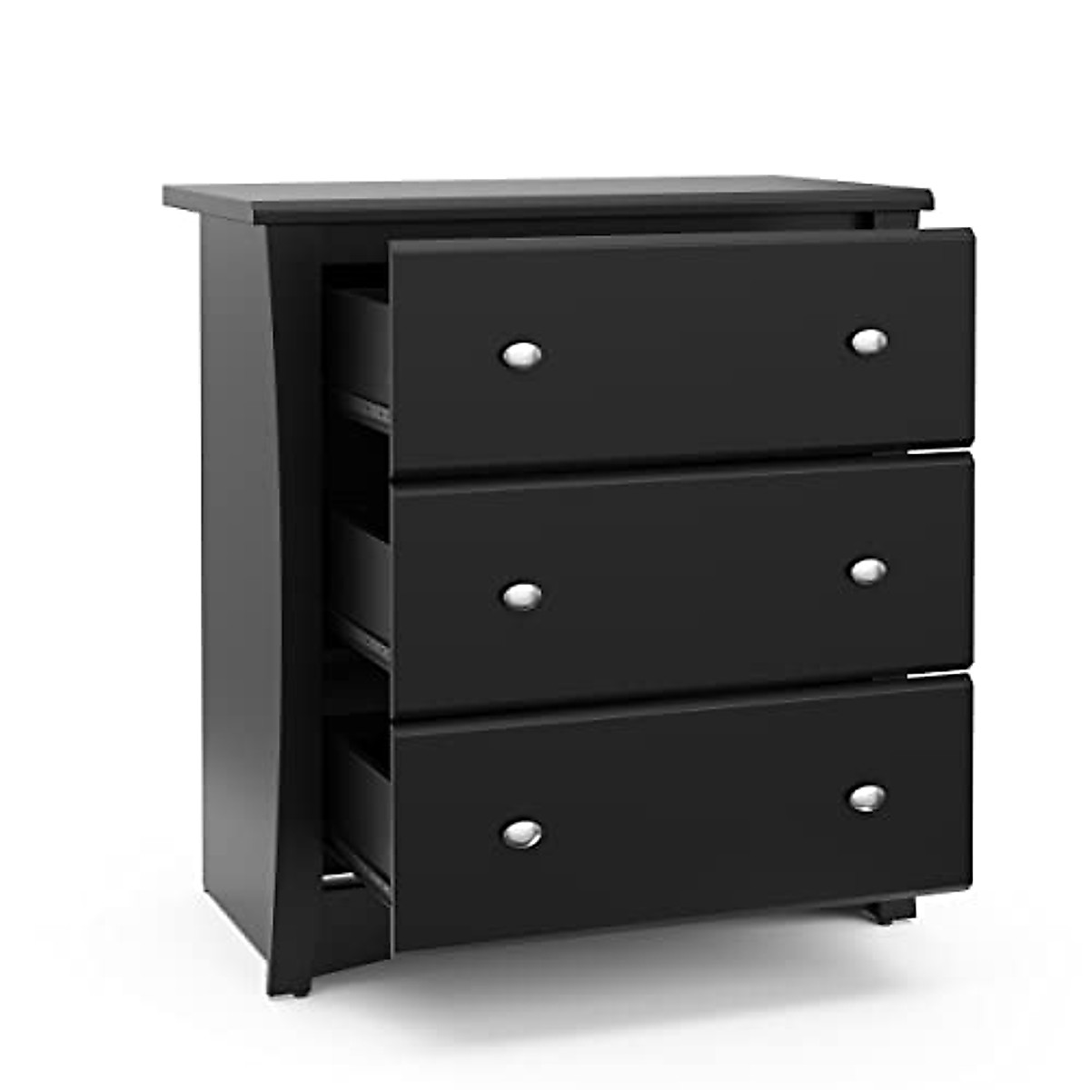 Storkcraft Crescent 3 Drawer Dresser (Black) – Baby and Kids Bedroom Organizer, Nursery Chest, Storage Dresser With Drawers, Universal Design