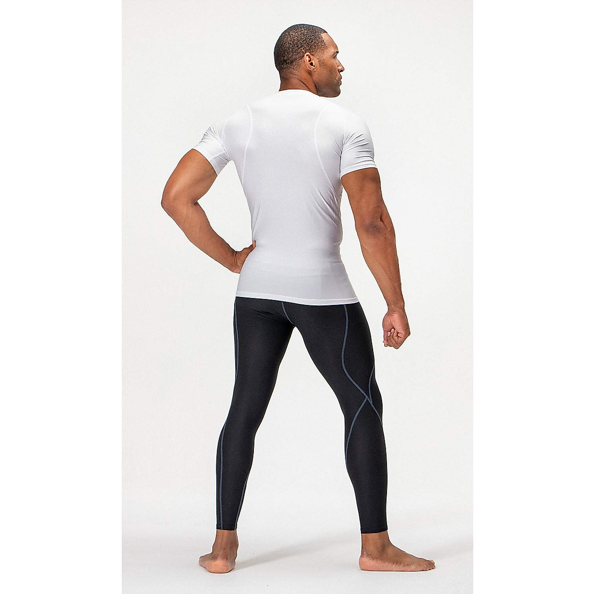 DEVOPS 3 Pack Men's Cool Dry Short Sleeve Compression Shirts, Sports Baselayer T-Shirts Tops, Athletic Workout Shirt (Large, White/White/White)