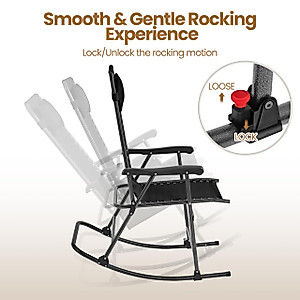 Yaheetech 2pcs 26in Rocking Chair Outdoor Zero Gravity Folding Chairs Rocking Chairs Foldable Outdoor Lounge Chair for Outside Lawn with Cupholder/Pillow Ergonomic Design for Rest