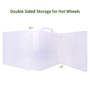 KISLANE Double Sided Toy Car Storage Case for 48 Toy Cars, Matchbox Cars, Mini Toys, Small Dolls, Portable Transparent Storage Case for Toy Cars, Matchbox Cars with 48 Compartments, Case Only