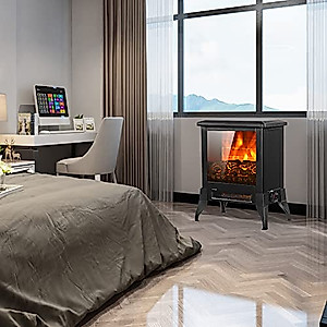 1400W Electric Fireplace Heater, Freestanding Electric Fireplace with Realistic Flame Effect, Portable Fireplace with Adjustable Temperature and Overheat Protection, Metal Stove Fireplace Heater