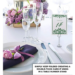 Butterfly Flourish Wedding Table Numbers (Select Color/Quantity), White, Hunter Green, 1-15, Double Sided, Tent or Use in a Stand, Great for Parties & Restaurants