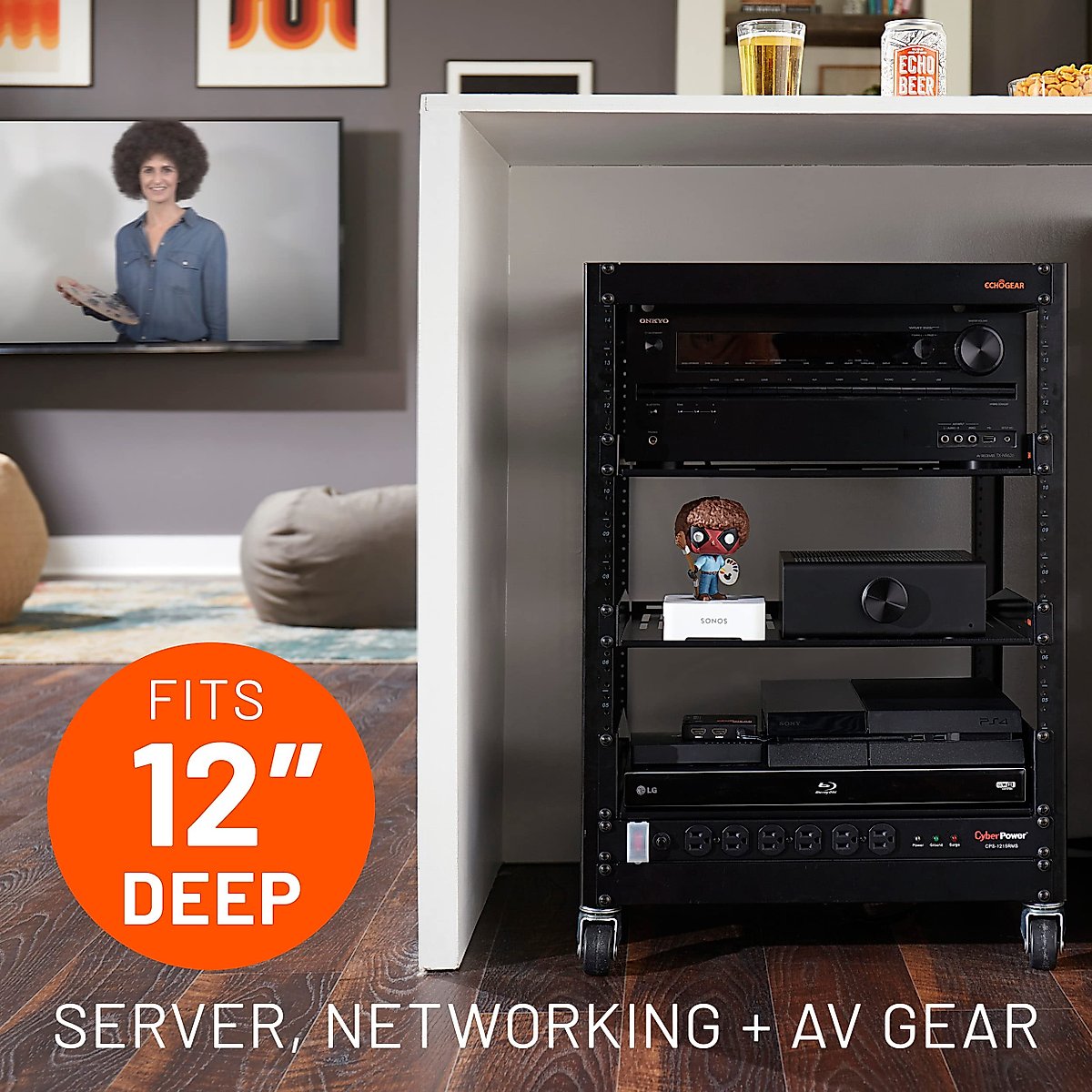 ECHOGEAR 1U Rack Shelf - Universal Design Works with Any Rack - Holds 25lbs of Servers, Network Gear, or AV Equipment - 12" Deep Steel Shelf with Ventilated Design - Install Hardware Included