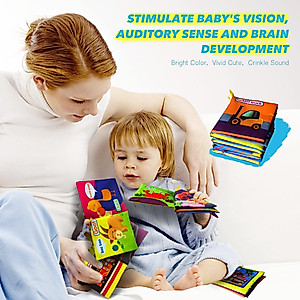 AMINFUN Soft Cloth Baby Book Toy, Colorful Fabric Baby Learning Book(Pack of 4),Touch and Feel Crinkle Sound,Early Educational Toy,Gift for Babies Infants Toddlers