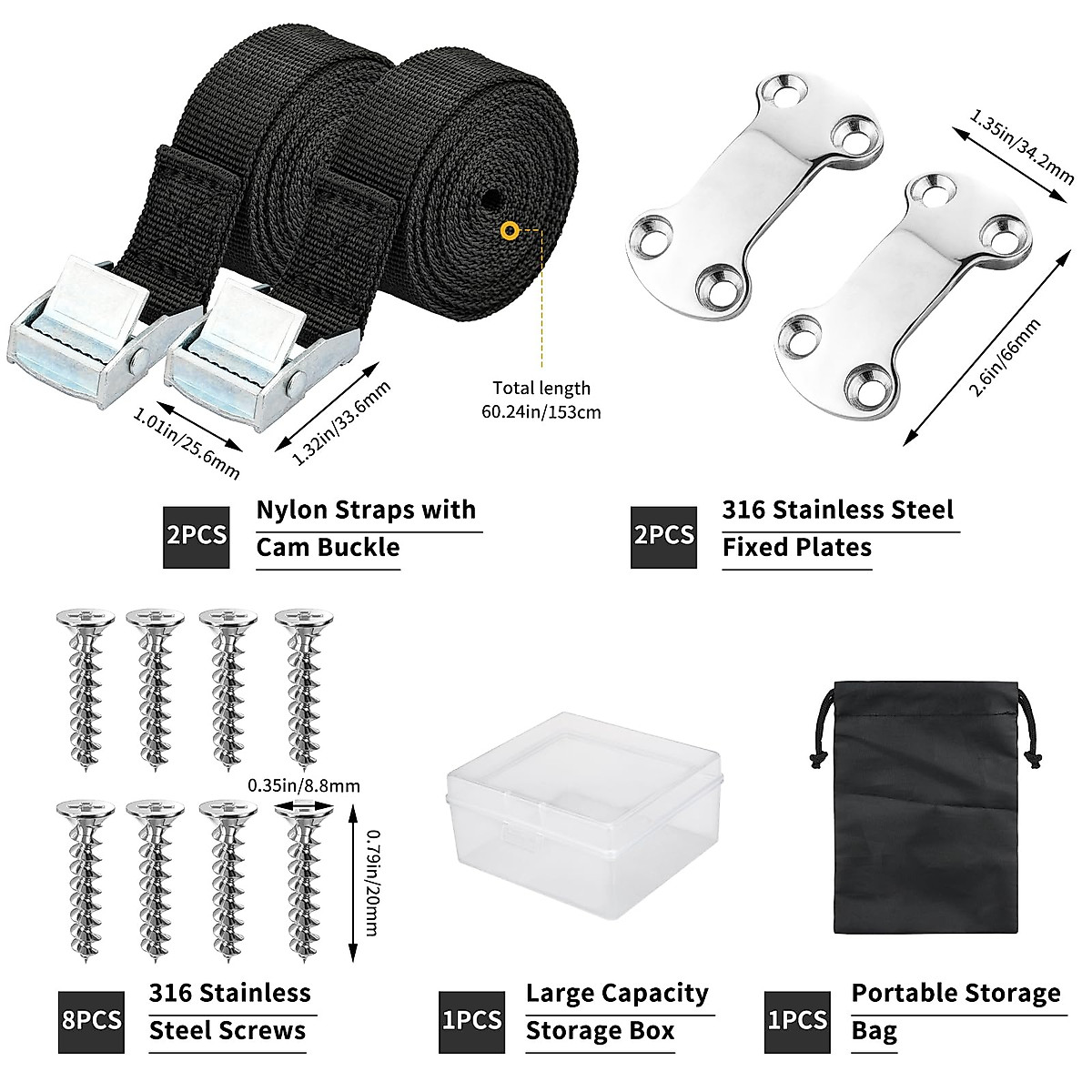 Cooler Tie Down Kit, Cooler Tie Down Fixed Straps for YETI & RTIC Coolers to Prevent Skids and Bumpy in Ship Deck Truck Chassis Trailers, with 316 Stainless Steel Plates and Screws