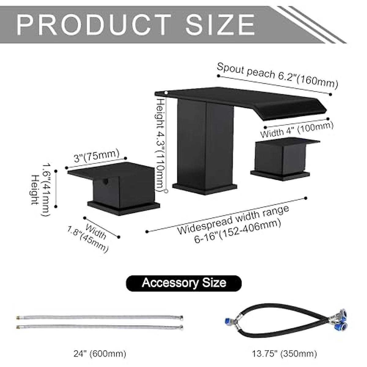 BEIYI Matte Black Deck Mount Tub Faucet, Roman Tub Faucet Set 2 Handles Bathtub Faucet Filler Set 3 Hole High Flow Waterfall Tub Faucet