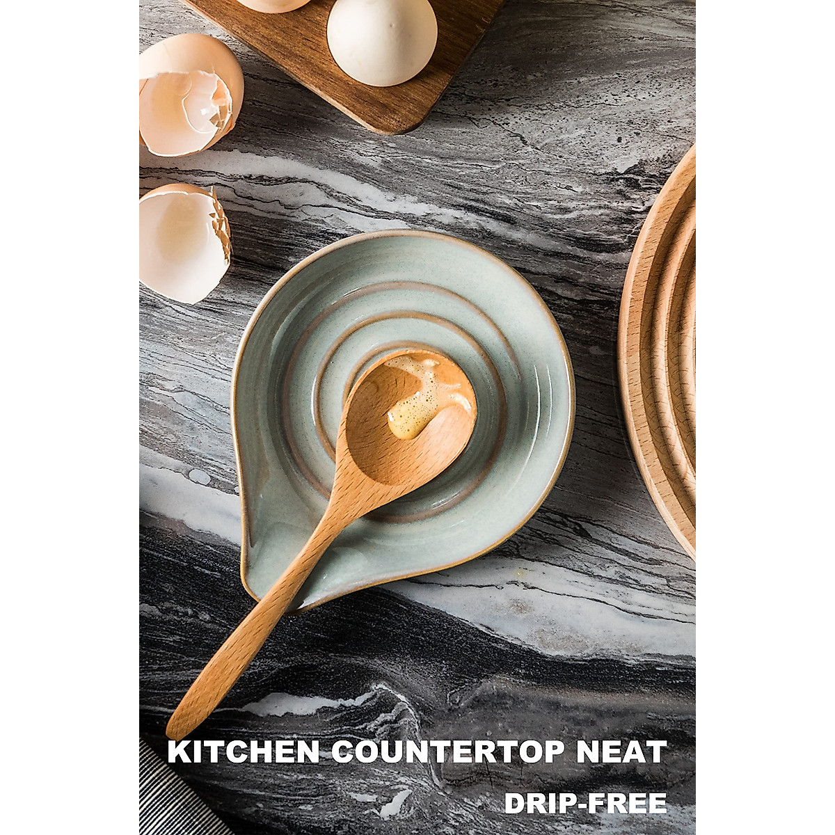 LAUCHUH Spoon Rest, 5" Large Spoon Holder for Stove Top Ceramic Spoon Rest Spatula Rest for Kitchen Utensils, Ladle, Coffee Spoons, Cooking spoons, Spatula, Tongs, Thanksgiving Day, Unique Gray