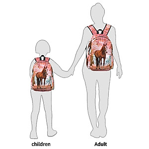 FeHuew 16 inch backpack 3D Horse Sakura Flowers Laptop Backpack Full Print School Bookbag Shoulder Bag for Travel Daypack