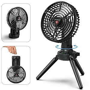 CONBOLA Portable Battery Operated Fan with LED Lantern, 270° Oscillating Fan 10400mAh Outdoor Small Rechargeable Camping Fan, Personal Desk Fan with Hanging Hook for Tent, Bedroom, Office