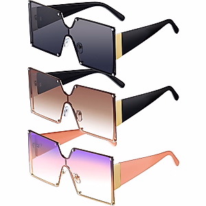 Weewooday 3 Pairs Oversized Shield Sunglasses Shade for Women Vintage Sunglasses Flat Top Sunglasses Chic Big Sunglasses for Women (Classic Color)