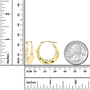 14K Yellow Gold Diamond Cut & Polished Twisted Hoop Earrings For Women | 4x20mm Hoops | Earrings For Sensitive Ears | Solid Gold Earrings For Women