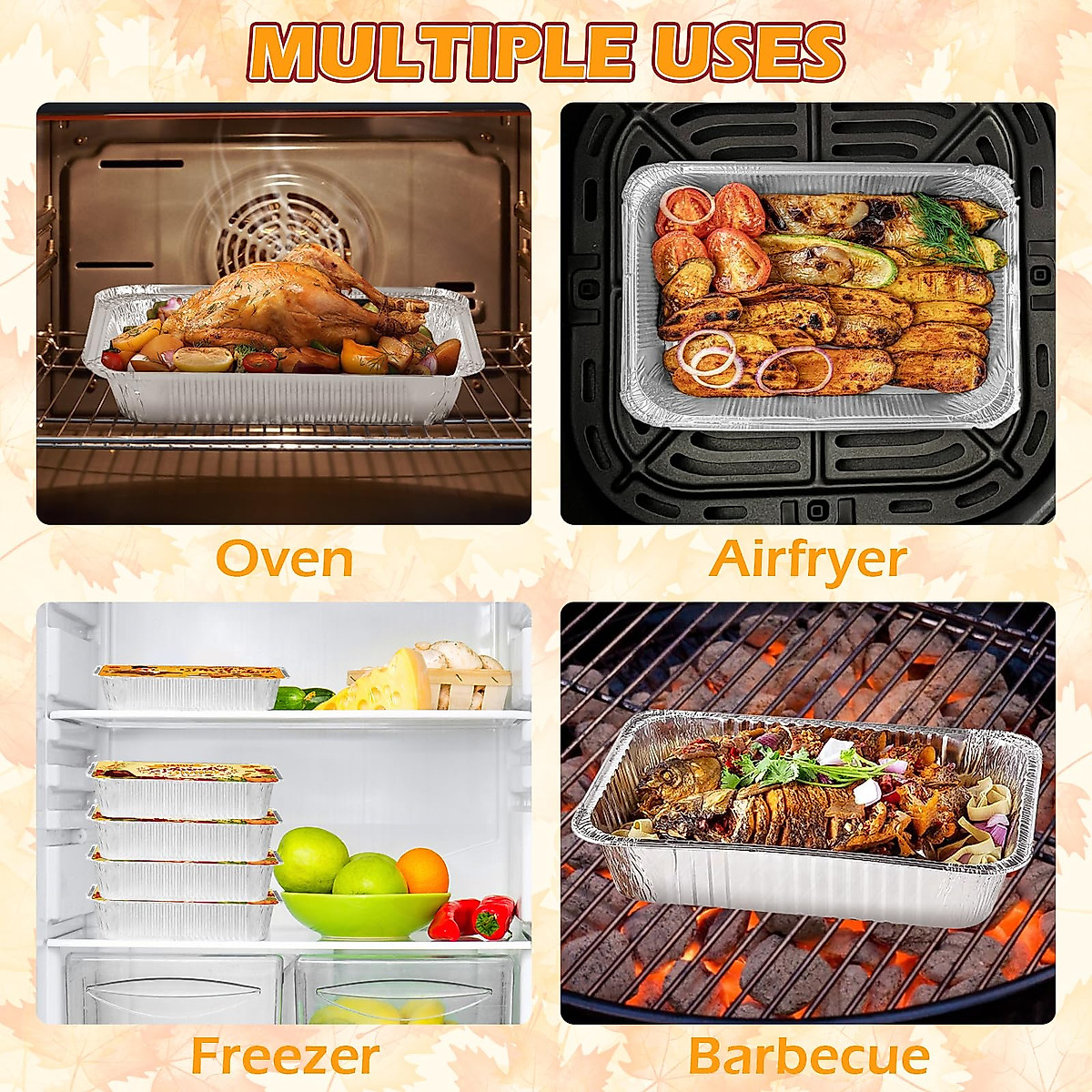 40 PCS Thanksgiving Leftover Containers with Lids,8 Designs Thanksgiving Aluminum To Go Containers Disposable Food Storage Pans for Thanksgiving Hosting & Cookie Exchange Thanksgiving Party Supplies