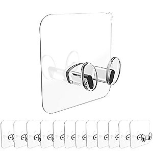 Strong Adhesive Plug Hooks Without Nails Multi Purpose Transparent Plastic Hooks Waterproof and Oilproof for Kitchen, Bathroom, Office, Phone, Towel, Robe, etc. Best for Smooth Surface (12 pcs)
