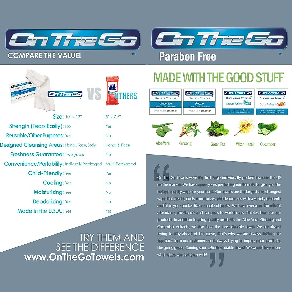 On The Go Towels Unscented Large Body Wipes (25)