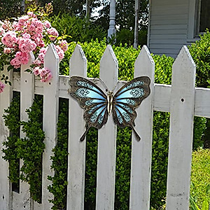LIFFY Metal Butterfly Wall Decor - Outdoor Butterfly Wall Art - Glass & Metal Butterfly Decor for Outdoor Garden Fence Patio Butterfly Gifts for Women