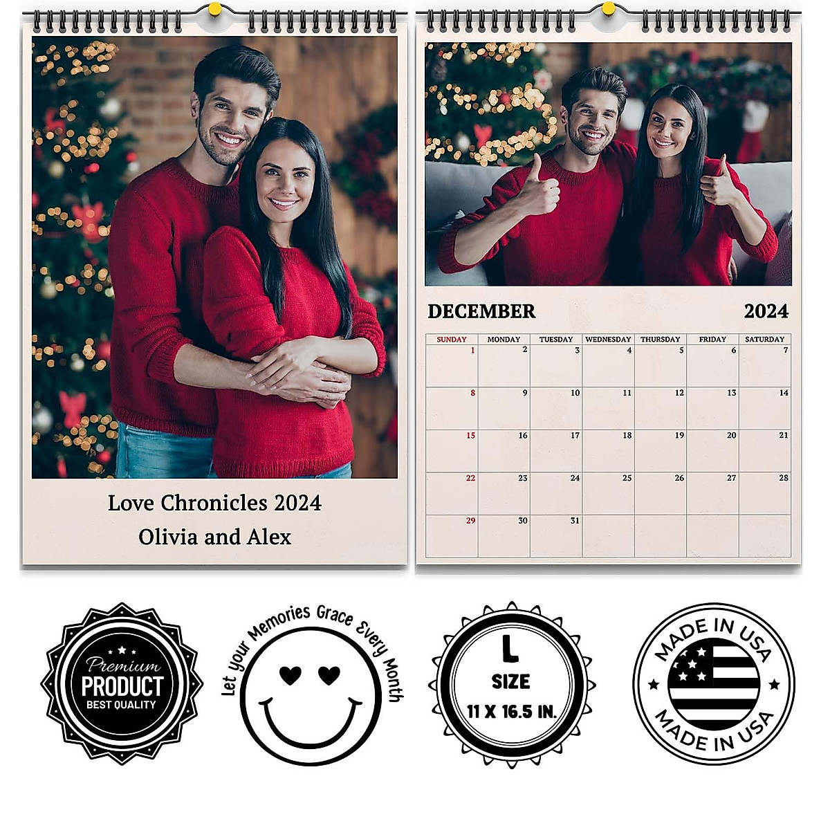 Custom Calendar 2024 Premium Quality Personalized Calendar with Your Own Pictures from AURUM AGE Photo Wall Calendar (Large 11'' x 16.5'' Made in USA)