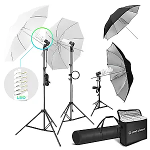 LimoStudio, 900W LED Output Lighting Series, LMS104, Soft Continuous LED Lighting Kit for White and Black Umbrella Reflector with LED Spiral Bulbs, Accessory and Carry Bag