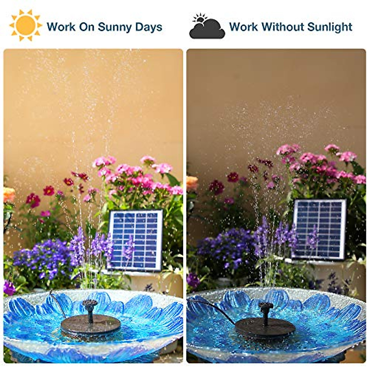 AISITIN 6.5W Solar Fountain Pump, Solar Water Pump Floating Fountain Built-in 1500mAh Battery, with 6 Nozzles, for Bird Bath, Fish Tank, Pond or Garden Decoration Solar Aerator Pump