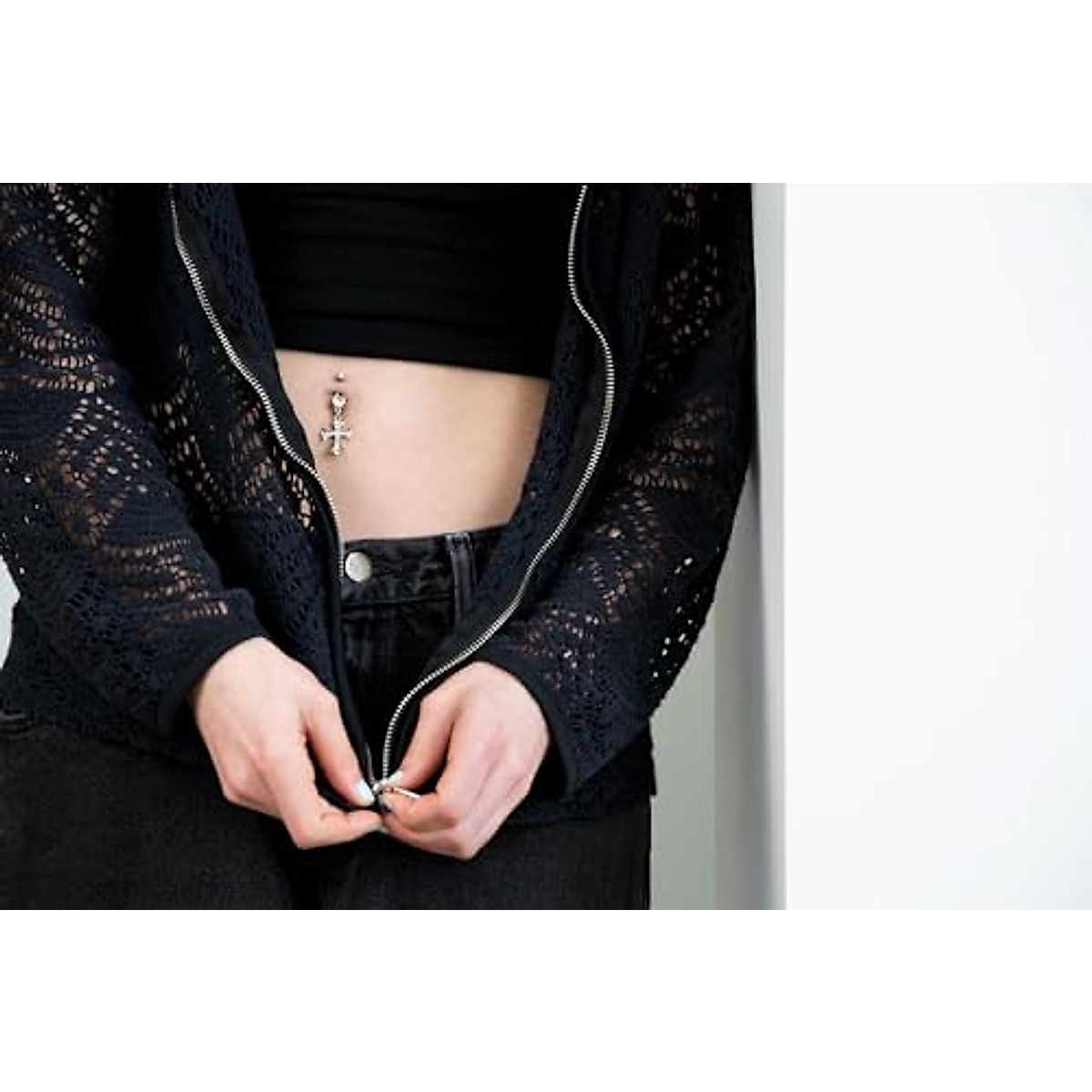 Pierced Owl 14G 316L Surgical Steel Celtic Cross with Paved Gems Dangling Belly Button Ring (Silver Tone)