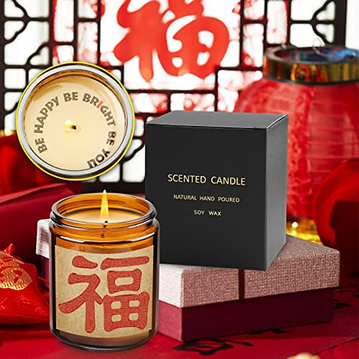 Gifts for Chinese Culture Lovers, Candle Gifts with Chinese Blessing Words, Friendship Jar Candle Gifts for Chinese Festival, Thank You Gifts for Friends, Funny Inspirational Gifts for Birthday